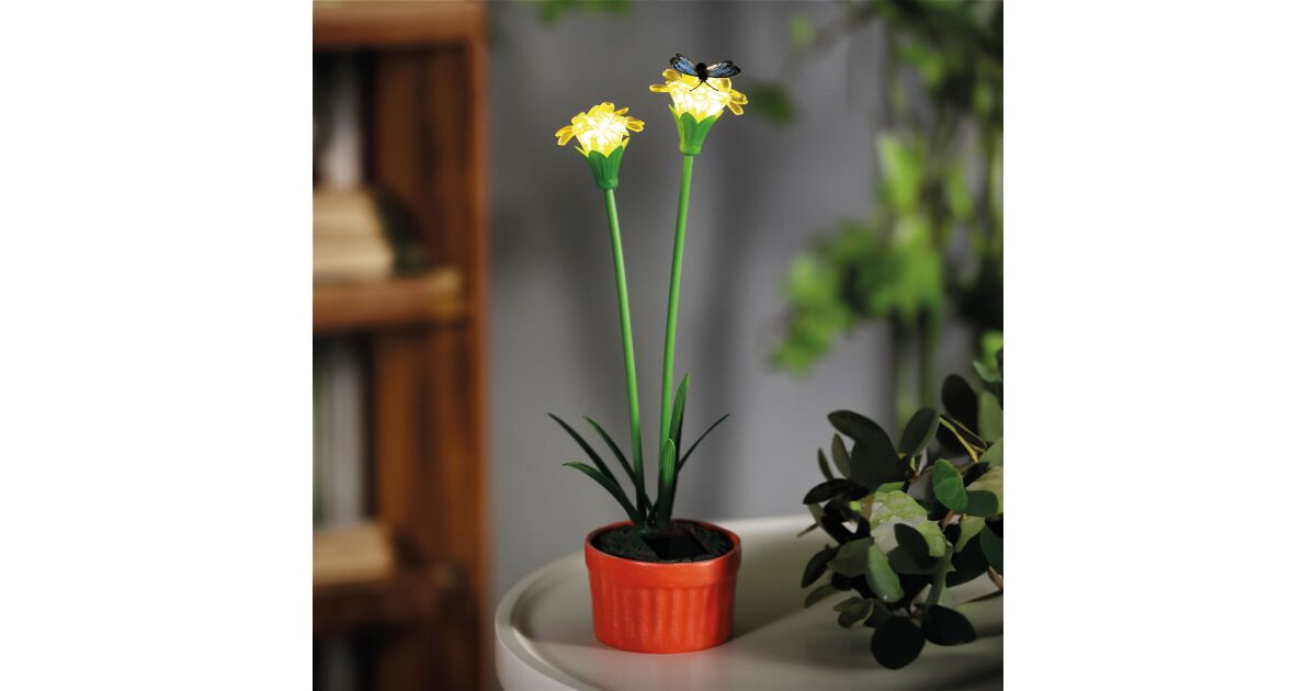 Lampa solara floare galbena 10 LED alb cald, 8 x 8 x 32 cm, iluminat ...