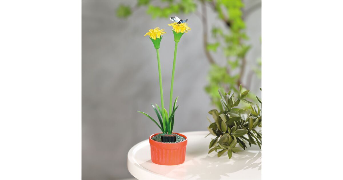 Lampa solara floare galbena 10 LED alb cald, 8 x 8 x 32 cm, iluminat ...