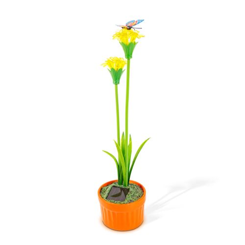 Lampa solara floare galbena 10 LED alb cald, 8 x 8 x 32 cm, iluminat ...