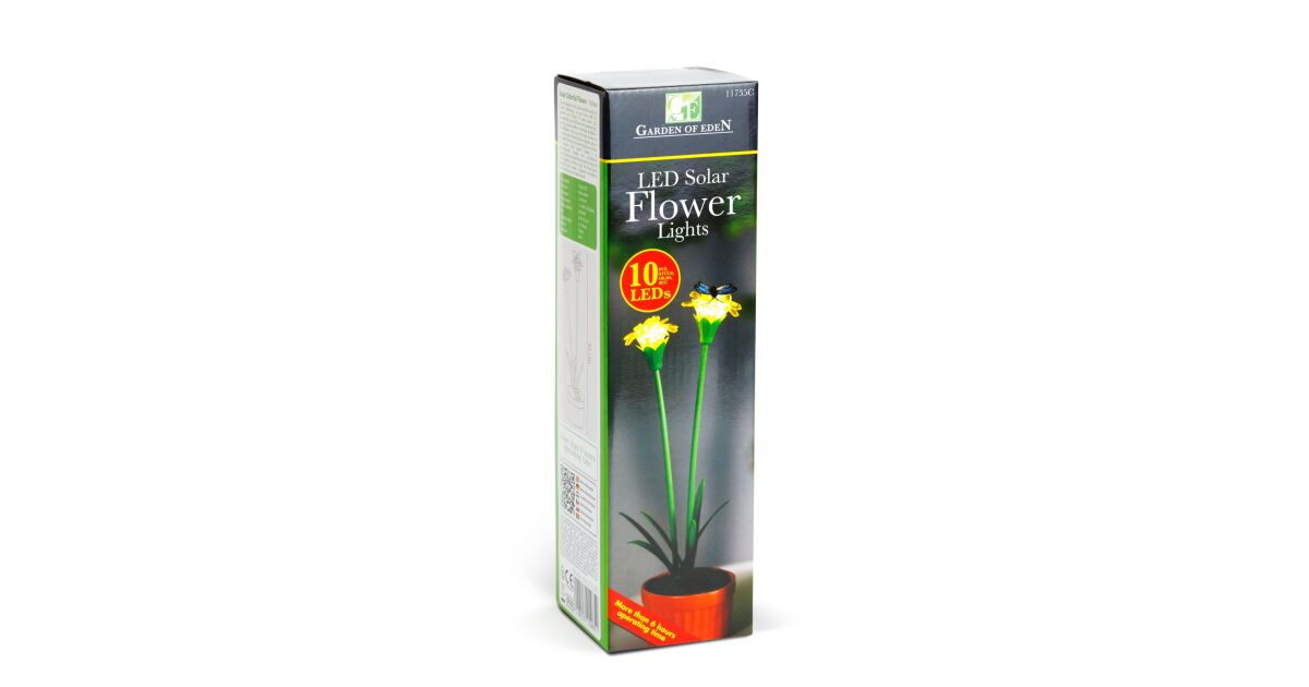 Lampa solara floare galbena 10 LED alb cald, 8 x 8 x 32 cm, iluminat ...