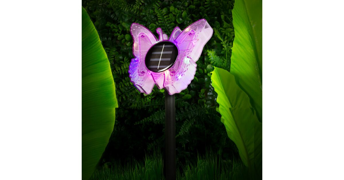 Lampa Solara de Gradina cu Fluture, LED Alb Cald si Multicolor, 35 cm ...