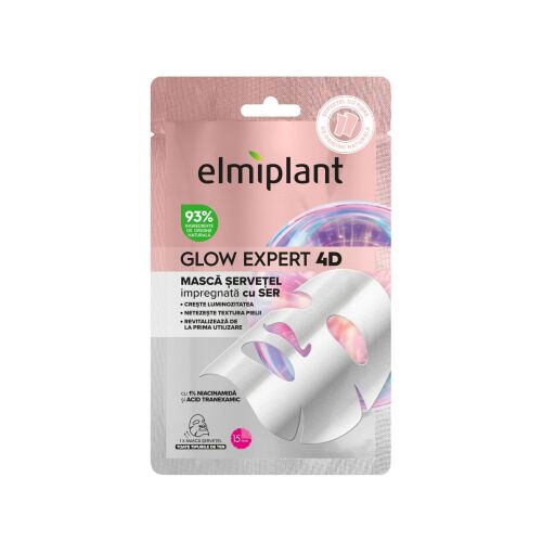 Masca Servetel Pentru Fata, Elmiplant, Glow Expert 4D Impregnata cu Ser ...