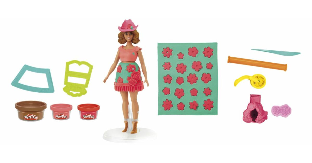 PLAY DOH BARBIE SET KLEIDUNGSKREATIONEN MIT BLUMEN UND FRANZEN COWBOY ...