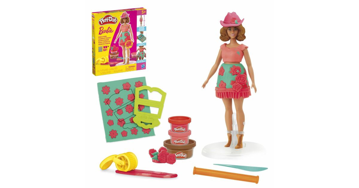 PLAY DOH BARBIE SET KLEIDUNGSKREATIONEN MIT BLUMEN UND FRANZEN COWBOY ...