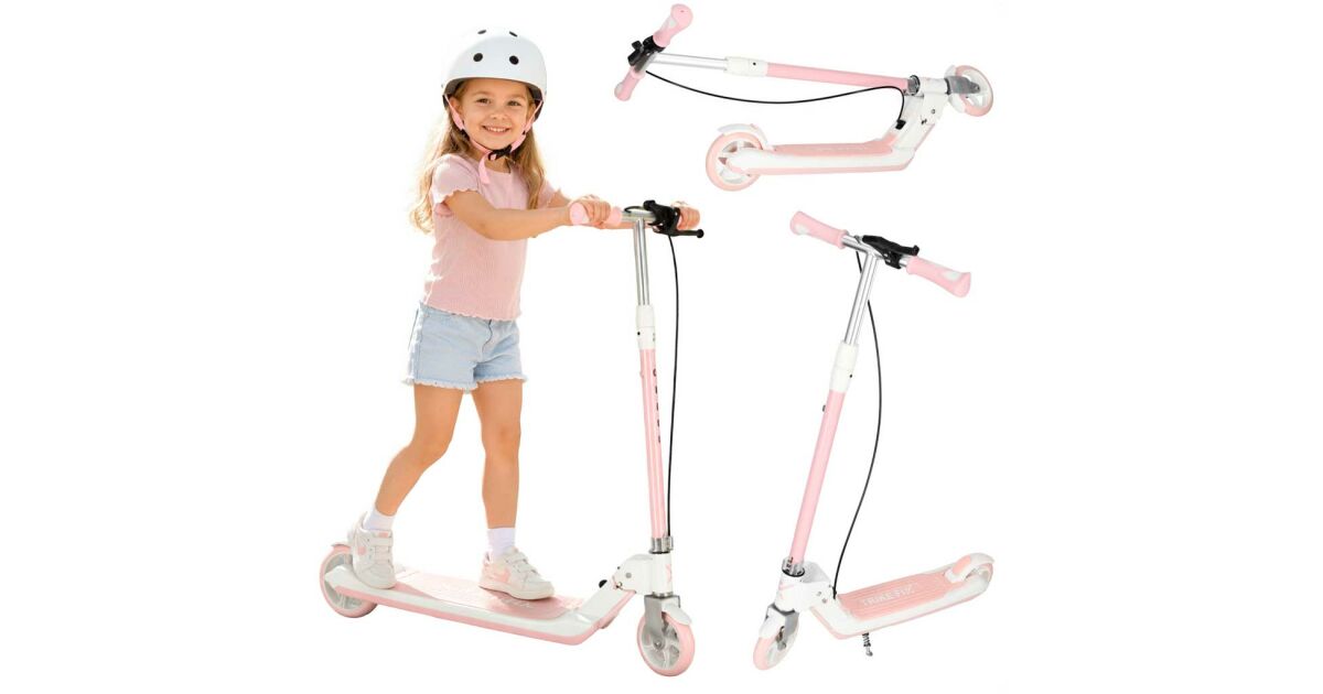 TRIKE FIX Kinderroller, zweirädrig, LED, klappbar, Doppelbremsen, rosa ...