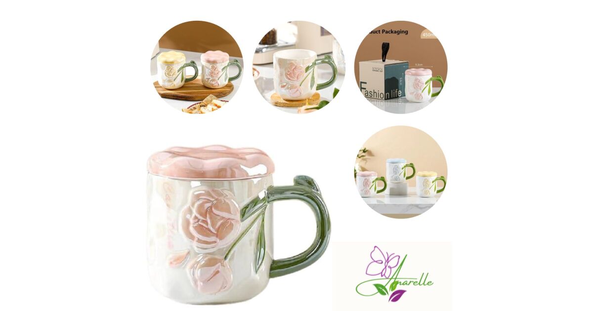 Cadou personalizat model Cana ceramica roz cu motiv floral, + Cutie ...