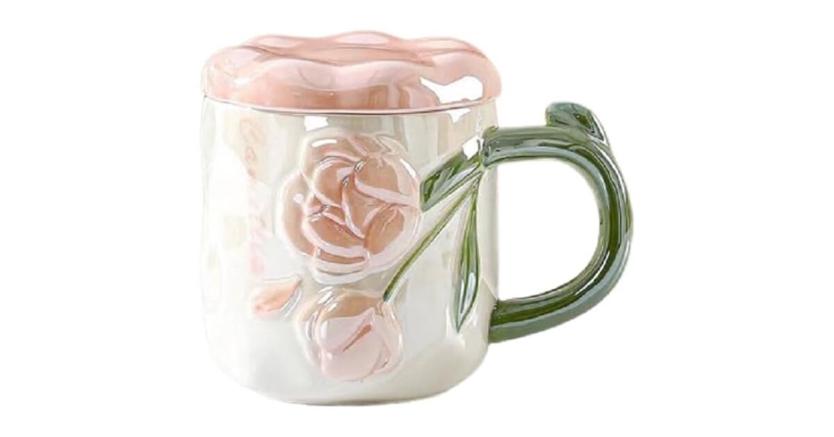Cadou personalizat model Cana ceramica roz cu motiv floral, + Cutie ...