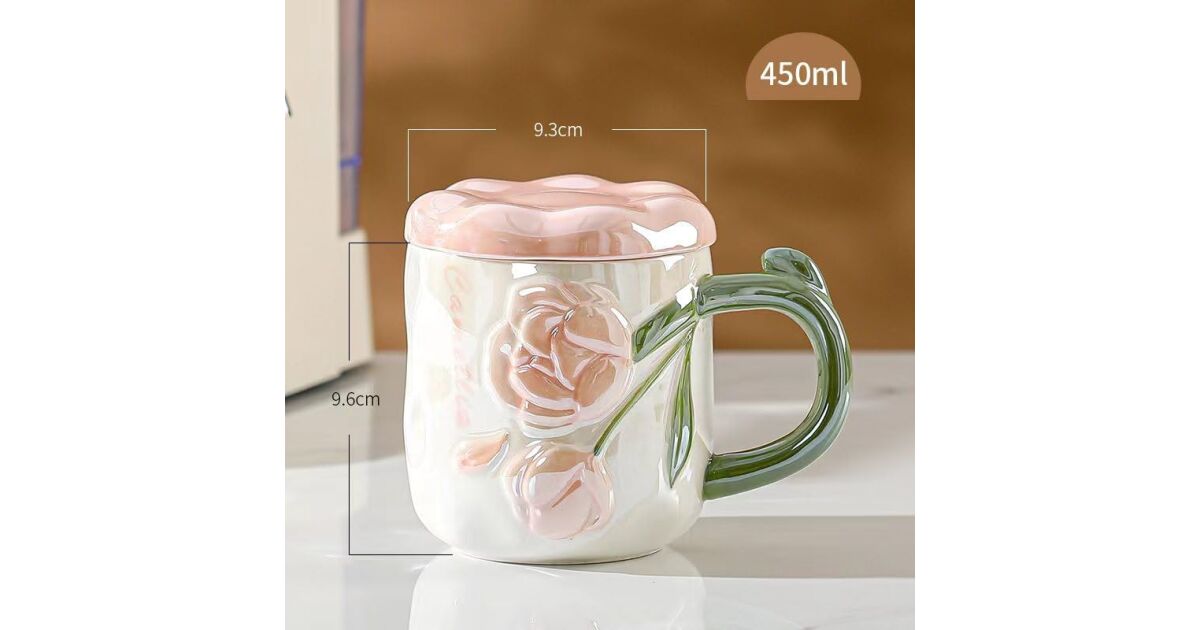 Cadou personalizat model Cana ceramica roz cu motiv floral, + Cutie ...
