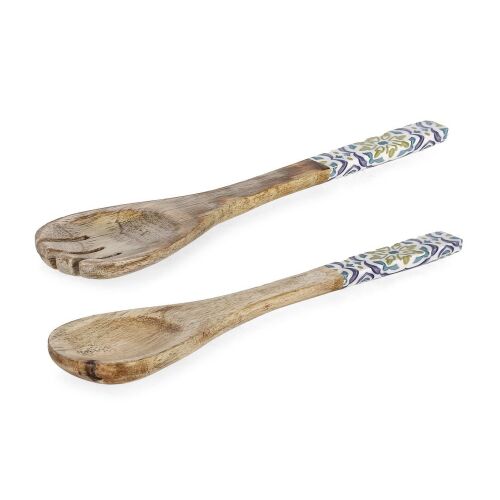 Set 2 linguri servire salata lemn mango maro email multicolor Majolica ...