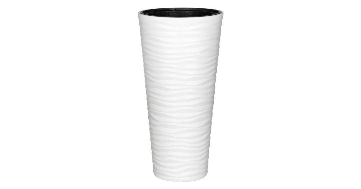 Ghiveci Conic din Plastic Alb cu Dungi Reliefate Zebra Ø35x69cm - 85L ...