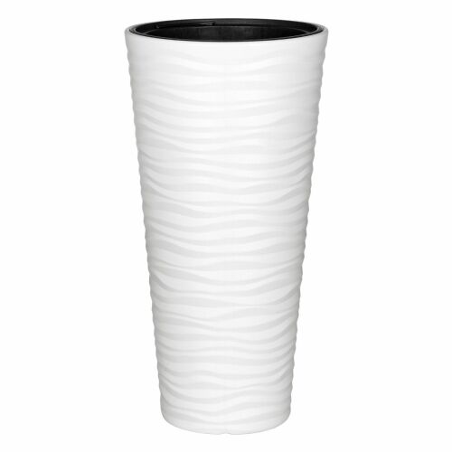 Ghiveci Conic din Plastic Alb cu Dungi Reliefate Zebra Ø35x69cm - 85L ...