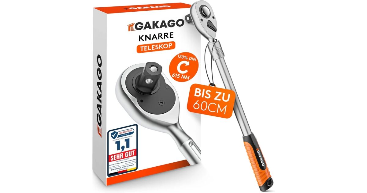 Verlängerbarer Ratschenschlüssel Gakago, 1/2, Chrom-Vanadium-Stahl, 72 ...