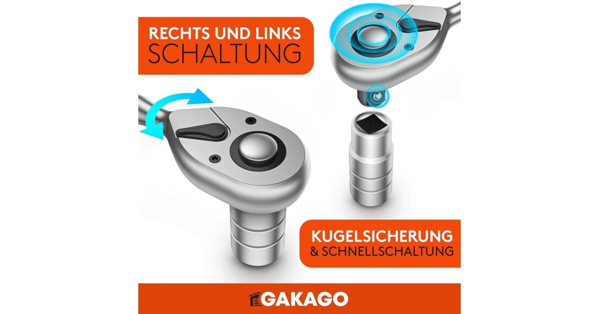 Verlängerbarer Ratschenschlüssel Gakago, 1/2, Chrom-Vanadium-Stahl, 72 ...