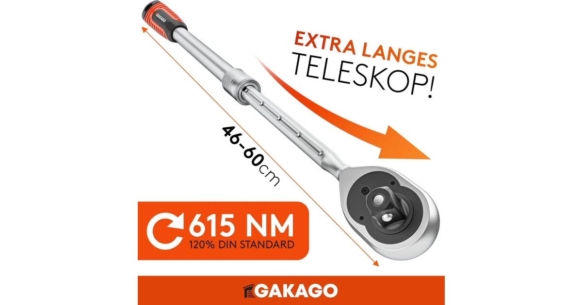 Verlängerbarer Ratschenschlüssel Gakago, 1/2, Chrom-Vanadium-Stahl, 72 ...