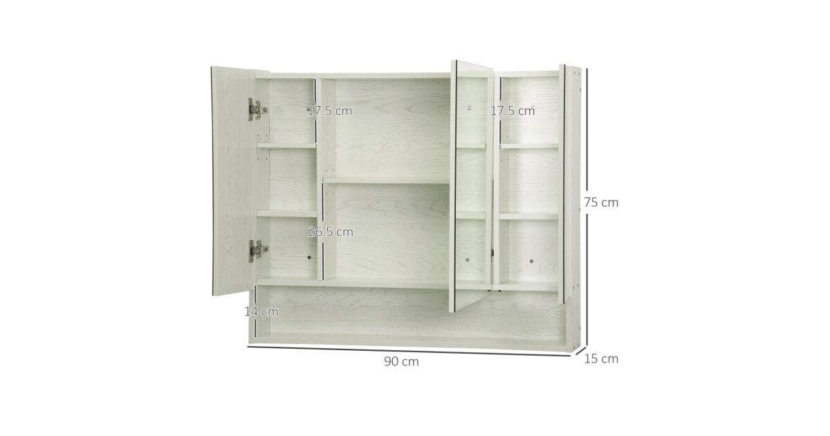 Dulap de baie cu oglindă Re-Bloom, MDF/sticlă, alb, 90 x 15 x 75 cm ...