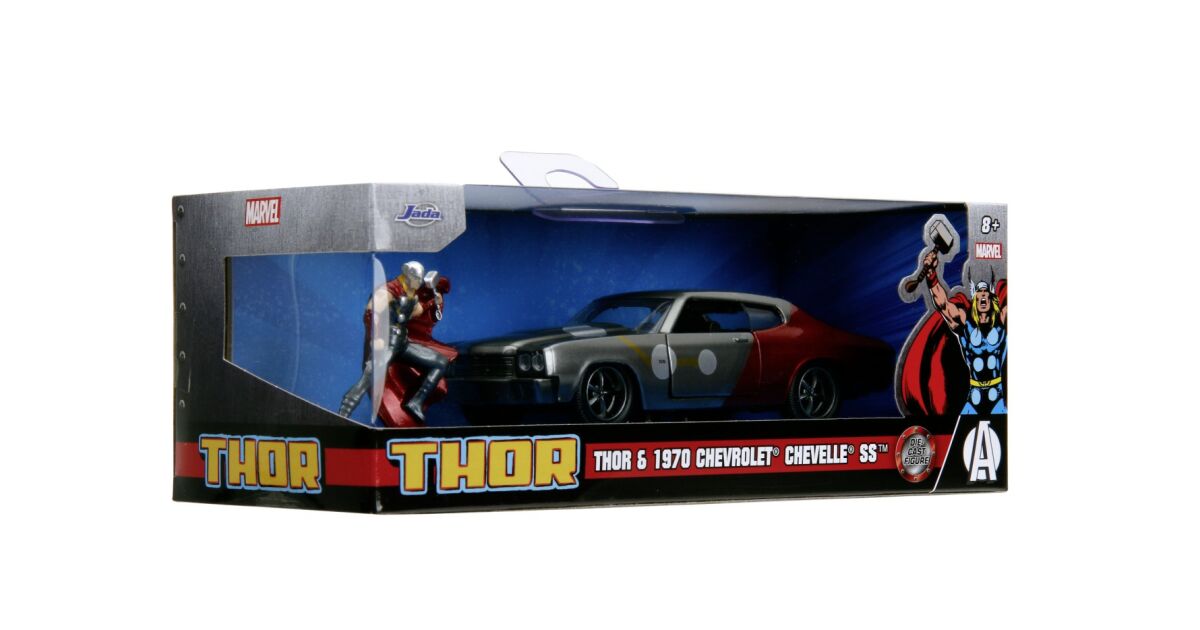JADA MARVEL SET FIGURINA METALICA THOR SI MASINUTA CHEVY CHEVELLE SS ...