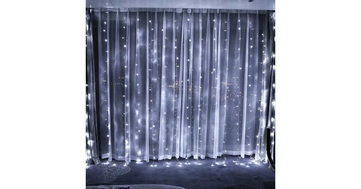Weihnachts-Lichtvorhang, IP44, 10 m x 2 m, 1200 LEDs, Kaltweiß, 8 ...