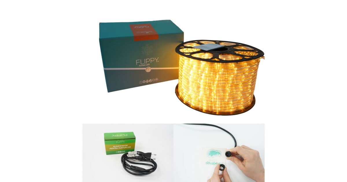 Instalacja Świąteczna, 8 m, 192 diody LED, Wąż świetlny, Ciepła biel ...