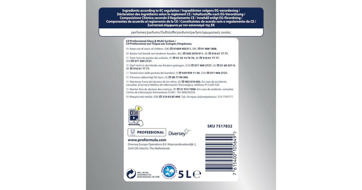 CIF Professional Sklo a Viacúčelový Povrch – 5 L Čistič okien a ...