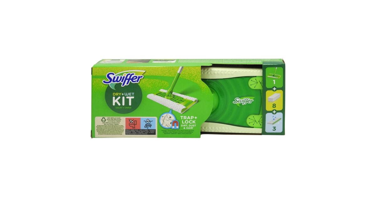 SWIFFER mop, 8 suchych wkładów uzupełniających, 3 mokre wkłady ...