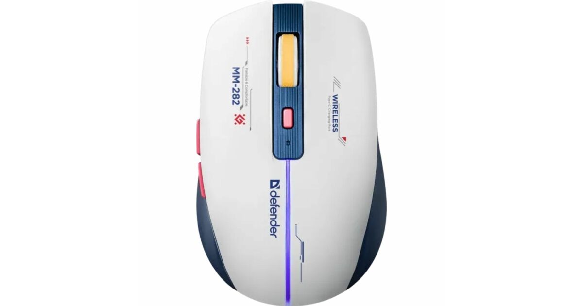 Defender Vezeték nélküli gamer egér Dila MM-282 fehér+kék, LED, 6D, 2,4 ...