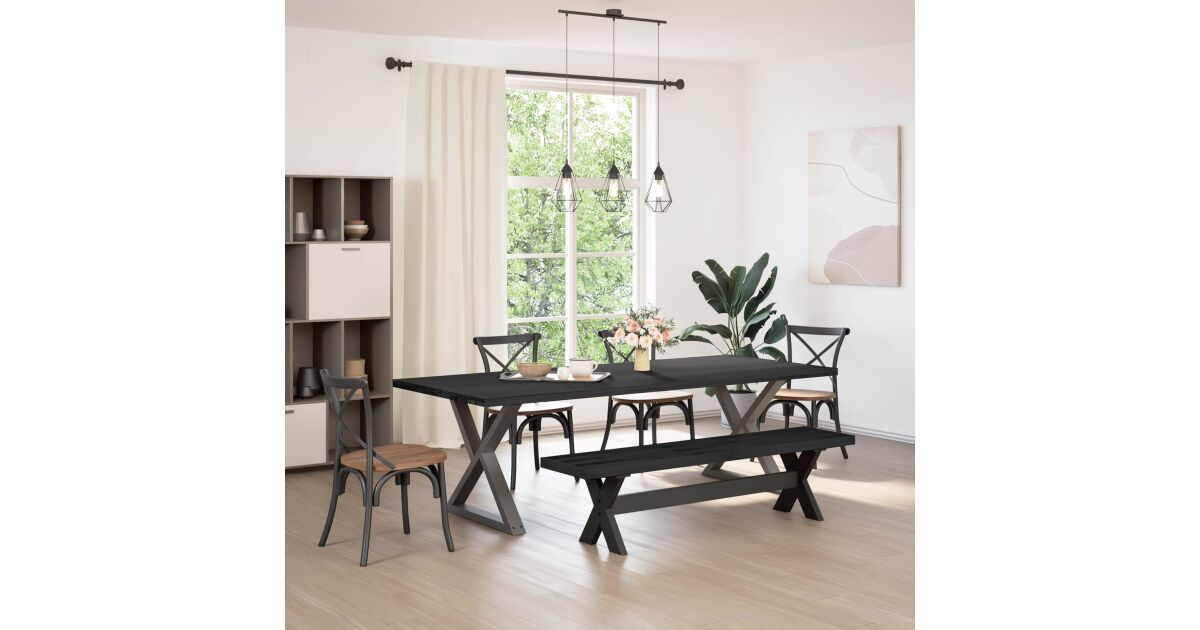 vidaXL Étkező pad NOAIN 180 x 41 x 45 cm Tömör fenyő Fekete | Pepita.hu