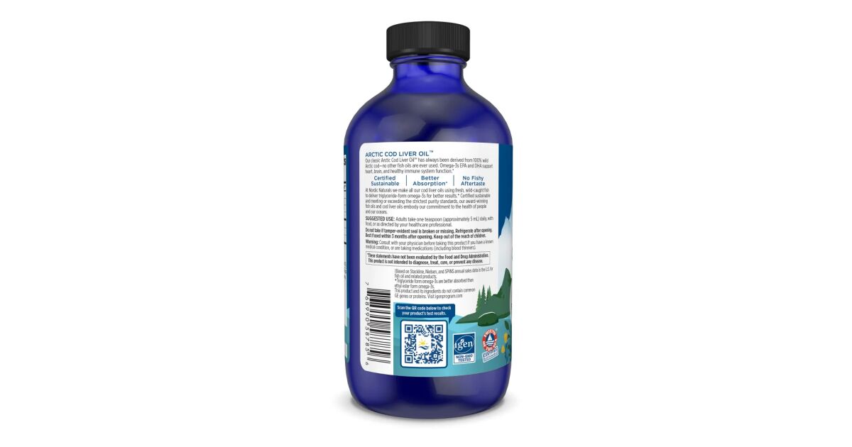 Arktikus tőkehalmájolaj, 1060 mg, Nordic Naturals, citrom, 237 ml ...