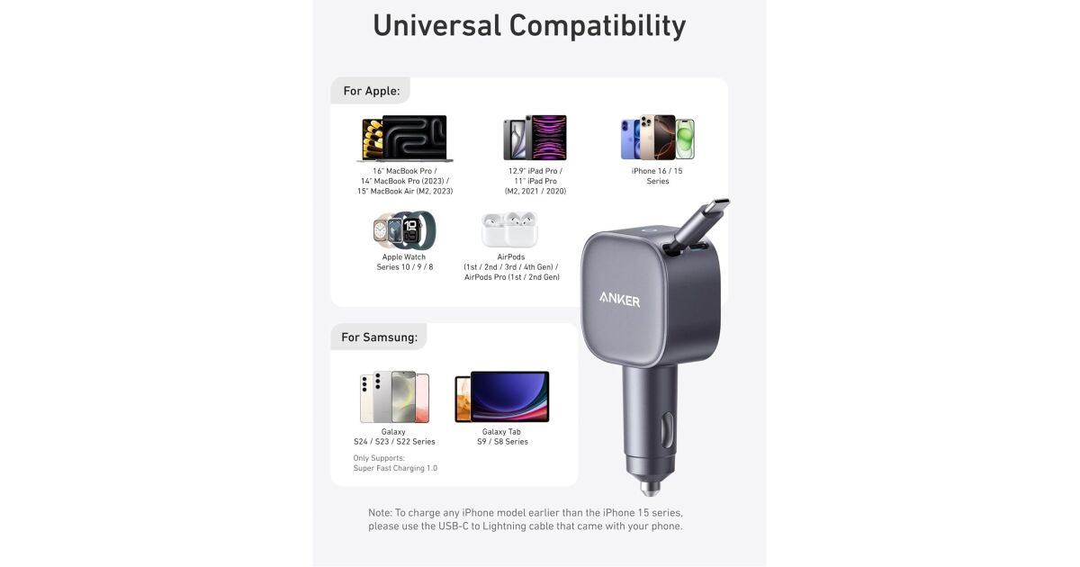 Ładowarka samochodowa Anker Nano 75W, USB-C 45W + port USB-C 30W, kolor ...