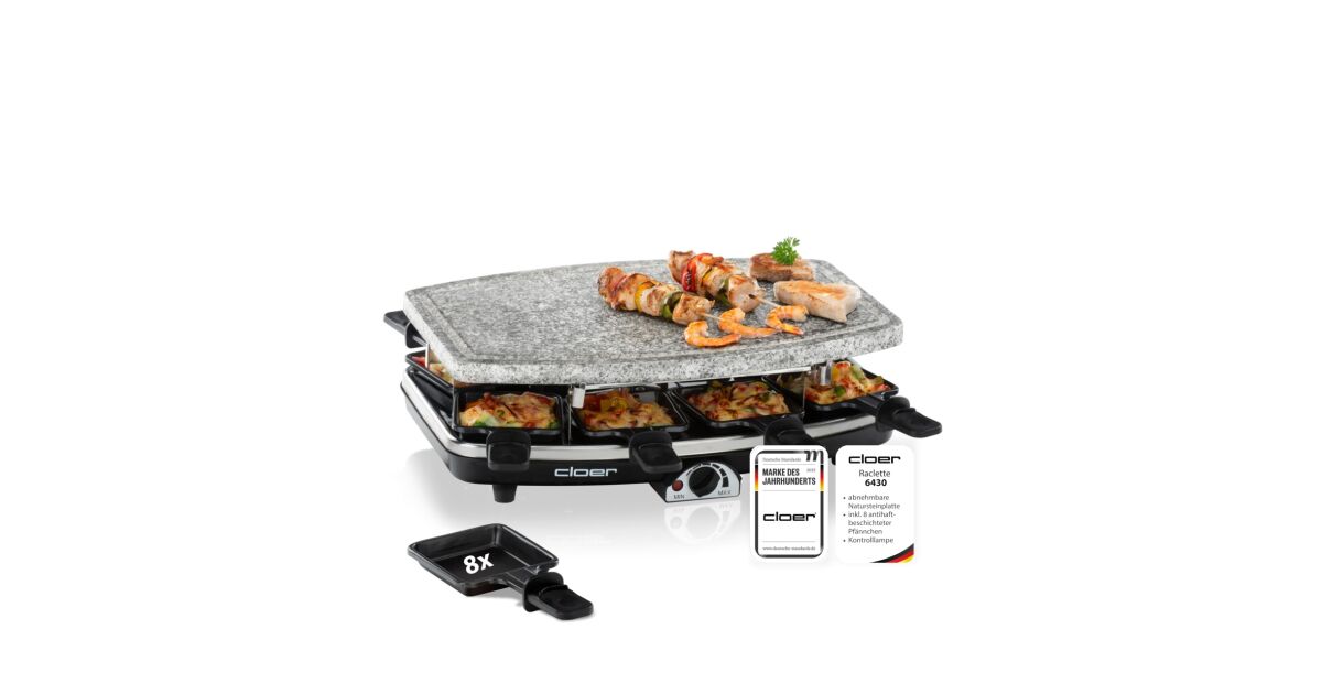Raclette Grill Cloer 6430 1200W Placa Naturala 8 Tavite Antiaderente ...