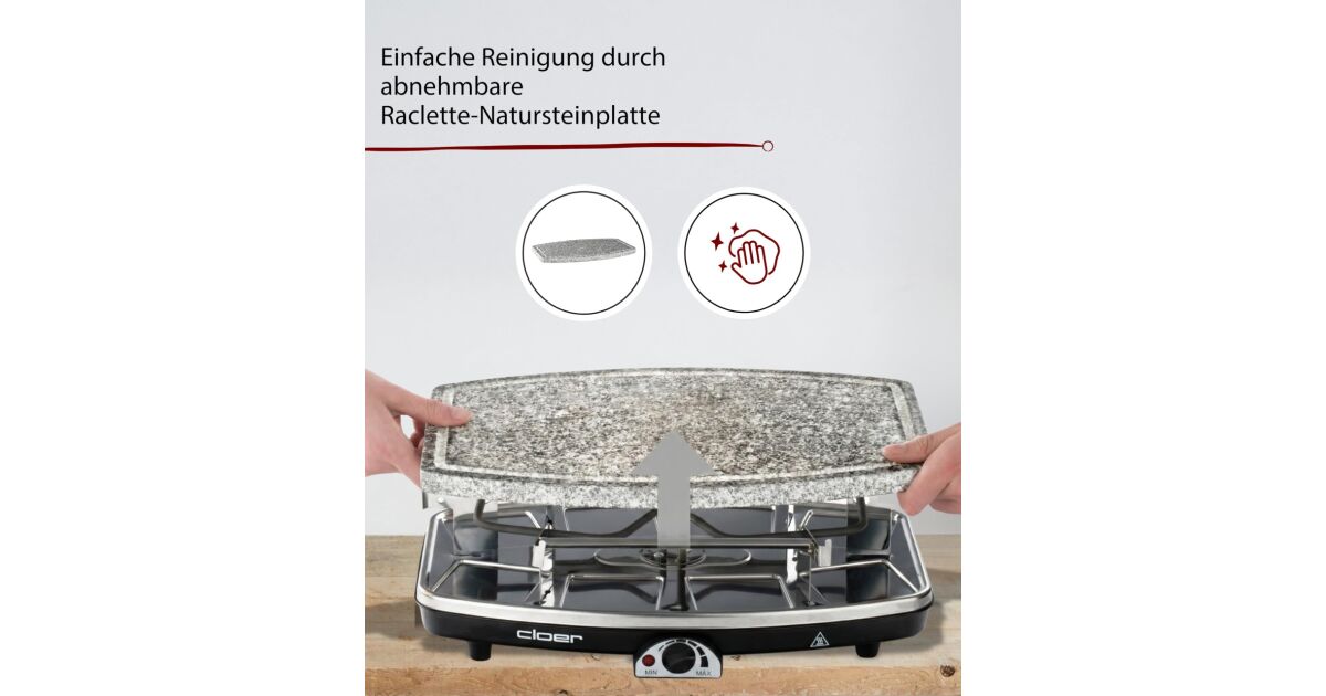 Raclette Grill Cloer 6430 1200W Placa Naturala 8 Tavite Antiaderente ...
