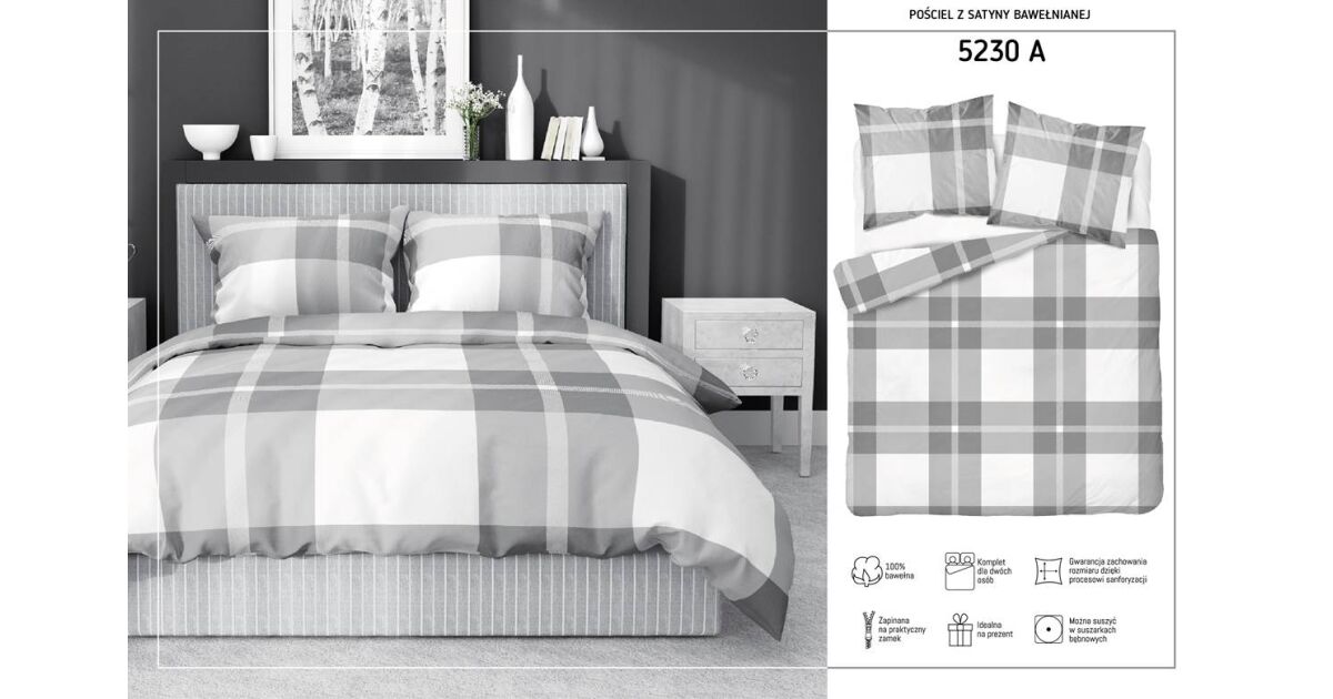 Szatén ágynemű 220x200 5230 A fehér-szürke kockás Home Satin 59 | Pepita.hu