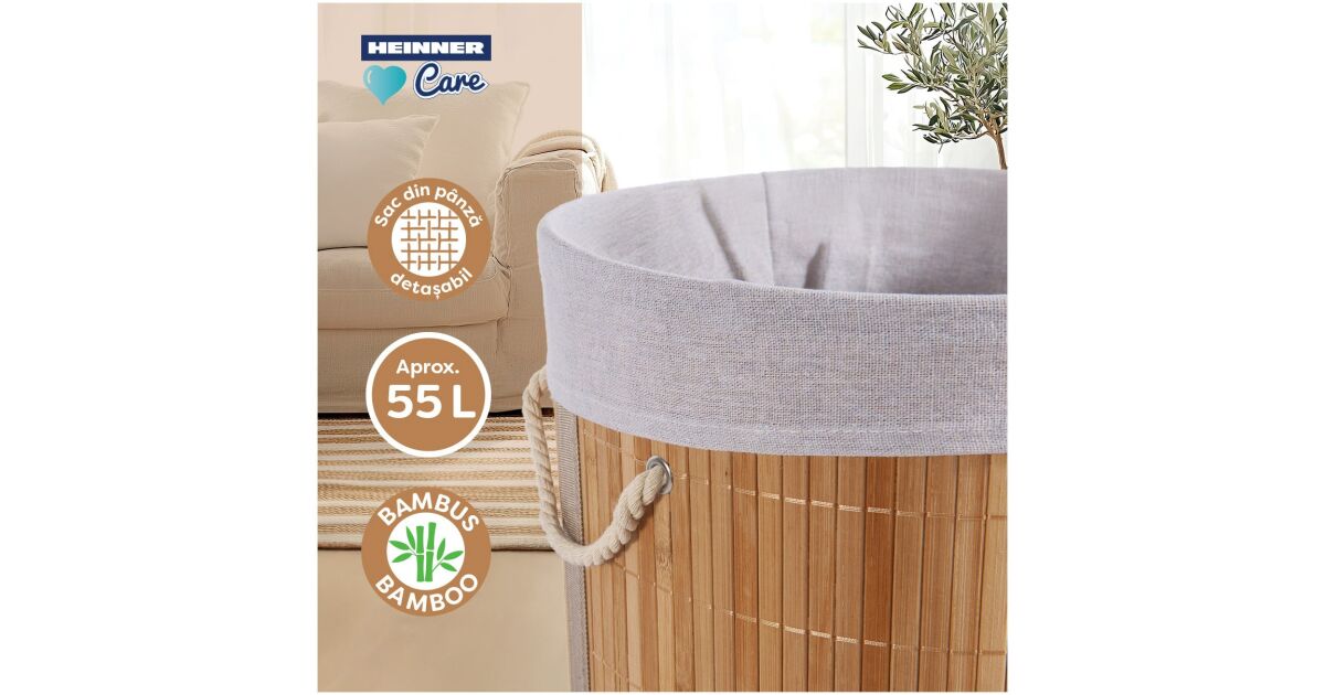 Heinner Care Bambus sarokkosár, 60 x 35 x 35 cm, 55 L | Pepita.hu