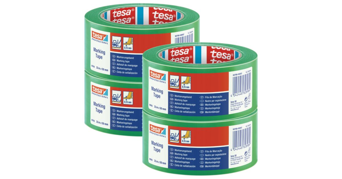 TESA PROFESSIONAL zöld PVC figyelmeztető szalag, erős, 33 m x 50 mm x 4 ...