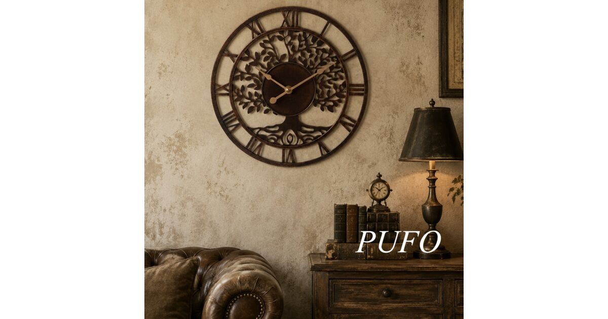 Dekoratív Pufo Életfa falóra, vintage dizájn római számokkal, 26 cm ...