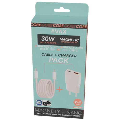 AVAX USB 2.0 Type C Összekötő Mágneses + 30W GaN Töltő Csomag ...