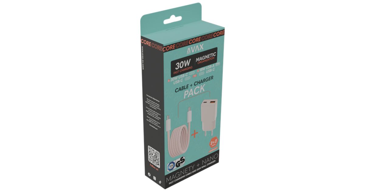 AVAX USB 2.0 Type C Összekötő Mágneses + 30W GaN Töltő Csomag ...