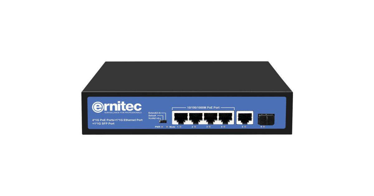 Ernitec Unmanaged, 4 x 1000Mbps PoE Porturi, 1 x 1000Mbps RJ45 Port ...