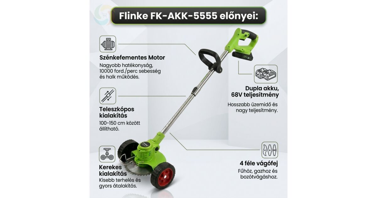 Flinke 68v Flinke dupla akkus kerekes fűkasza 14 kiegészítővel ...