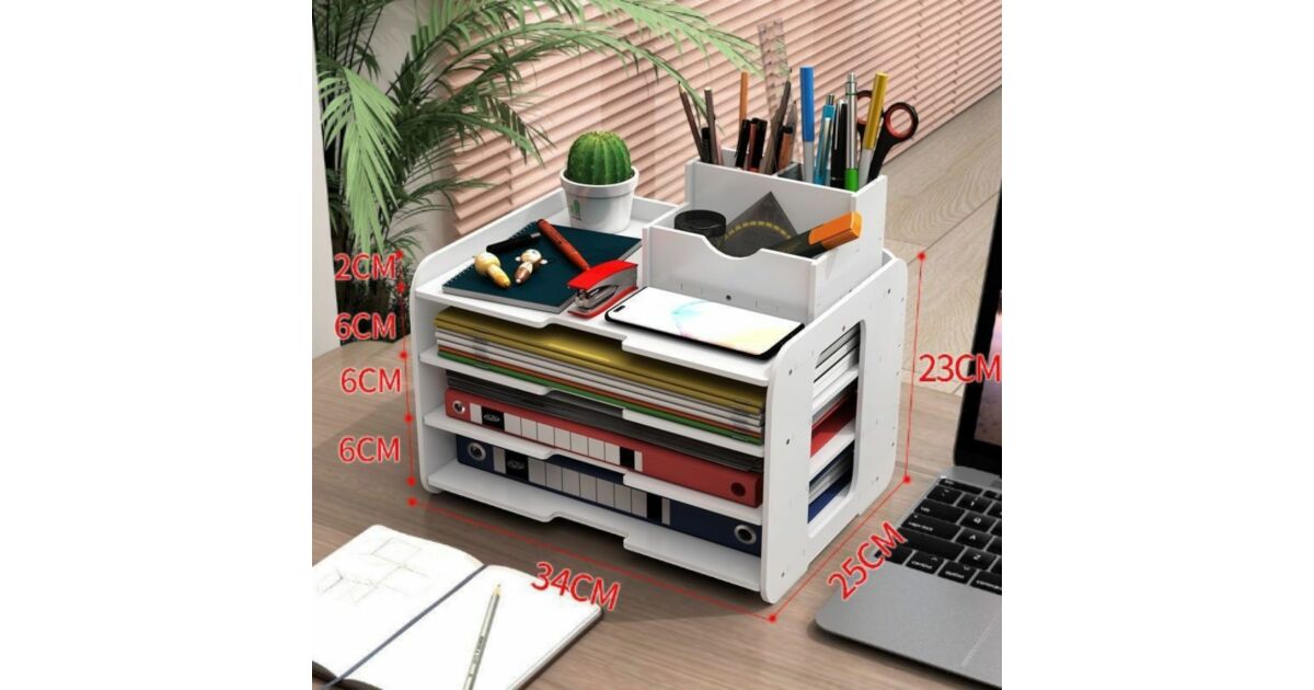 Suport organizator documente birou, alb, din PVC - 4 compartimente ...