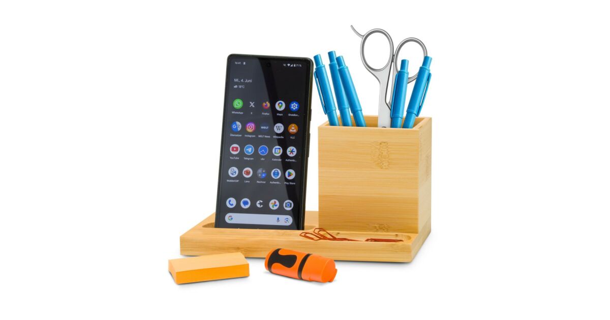 Organizator birou Rominox Desk, bambus, suport telefon, compartimente ...