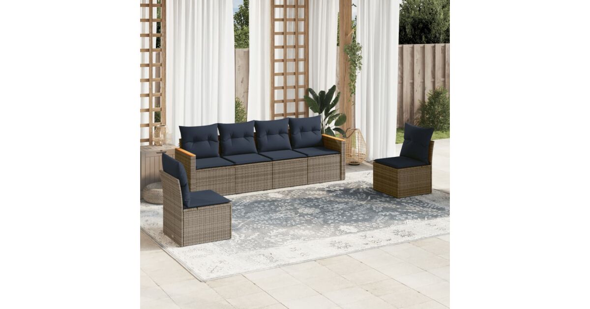 vidaXL 6 db szürke polyrattan kerti kanapégarnitúra párnákkal | Pepita.hu