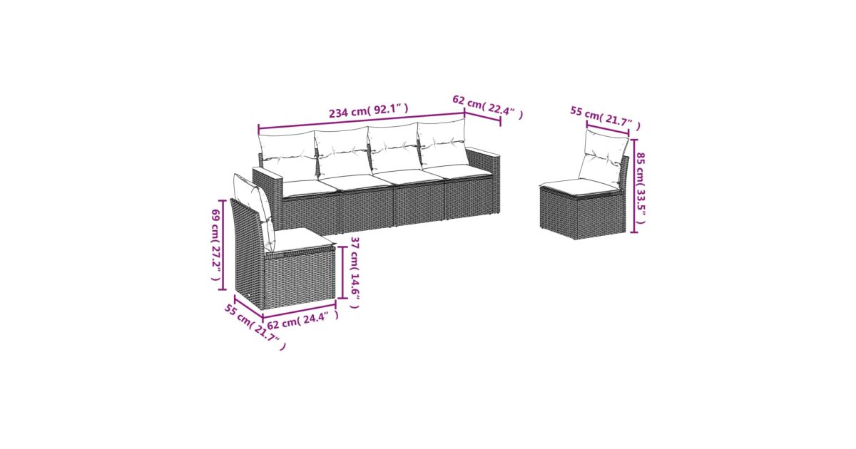 vidaXL 6 db szürke polyrattan kerti kanapégarnitúra párnákkal | Pepita.hu