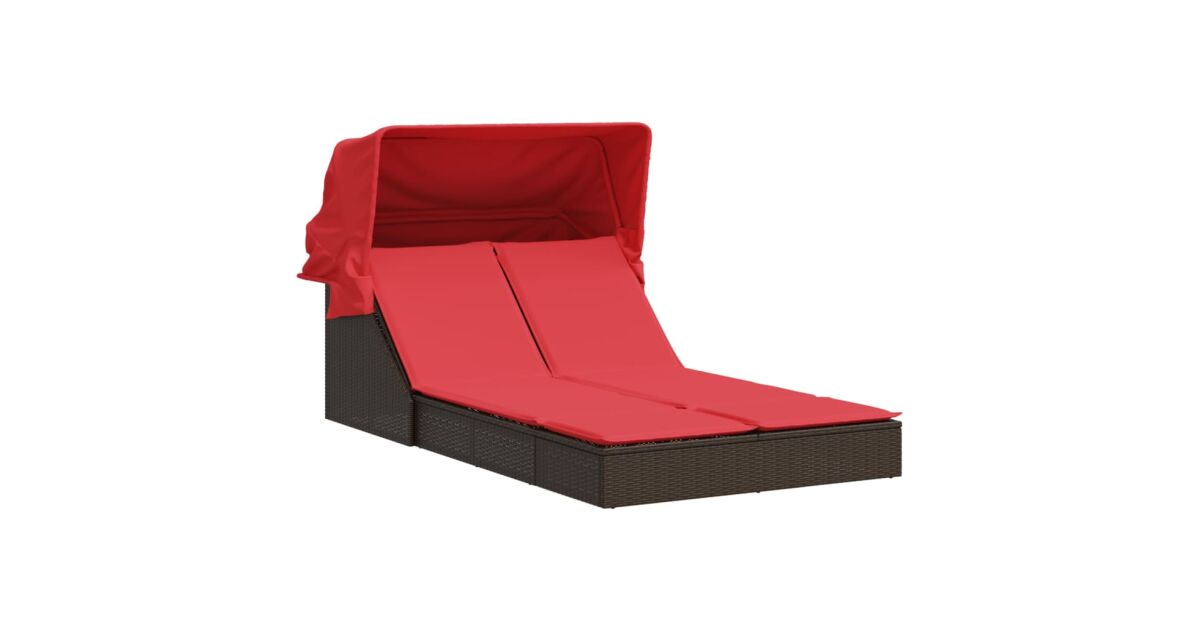 vidaXL șezlong dublu din polirattan maro cu copertină și perne șezlong ...