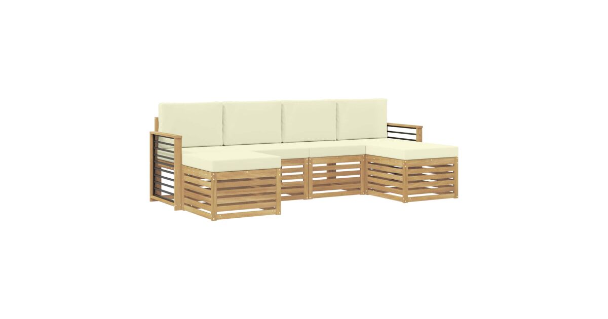 vidaXL Set canapea de exterior 6 piese Alb și Crem | Pepita.com