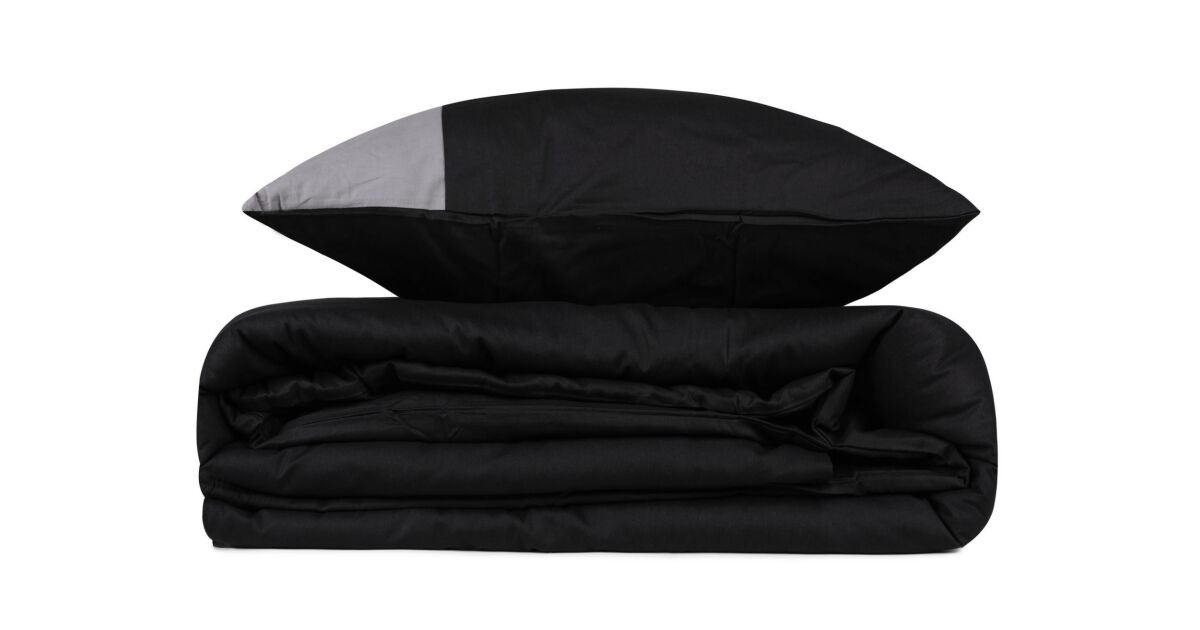 L'essentiel Maison Ranforce Double Quilt Cover Set Black Grey Plain ...