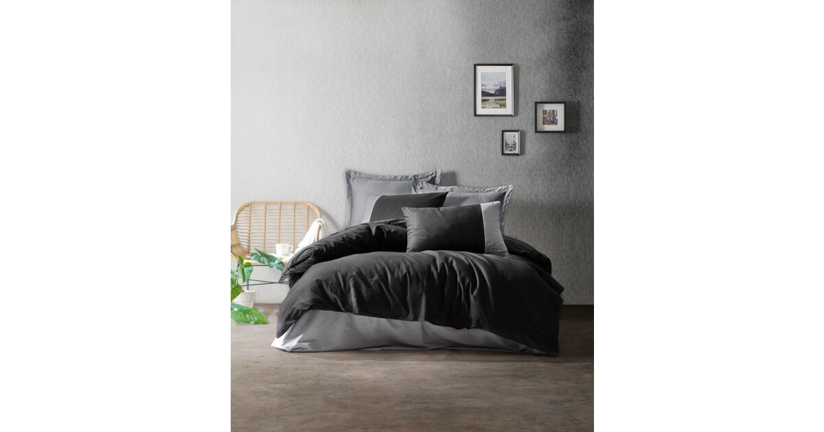 L'essentiel Maison Ranforce Double Quilt Cover Set Black Grey Plain ...