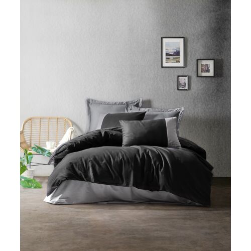L'essentiel Maison Ranforce Double Quilt Cover Set Black Grey Plain ...