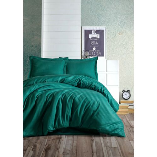 L'essentiel Maison Satin Double Quilt Cover Set Petrol Green Stripe ...