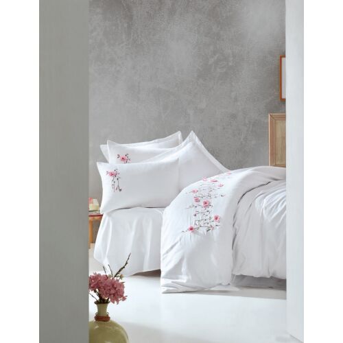 L'essentiel Maison Satin Double Quilt Cover Set White Pink Perla ...