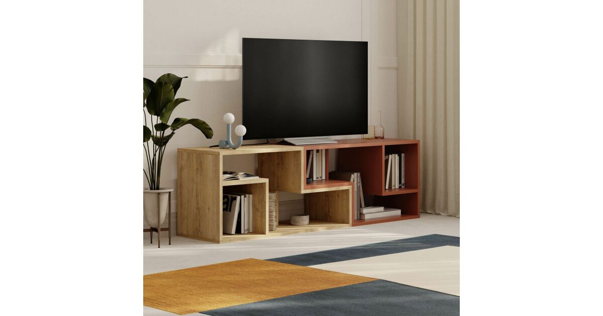 Hanah Home TV Stand Sapphire Oak Cinnamon Glis - Sapphire Oak, Cinnamon ...